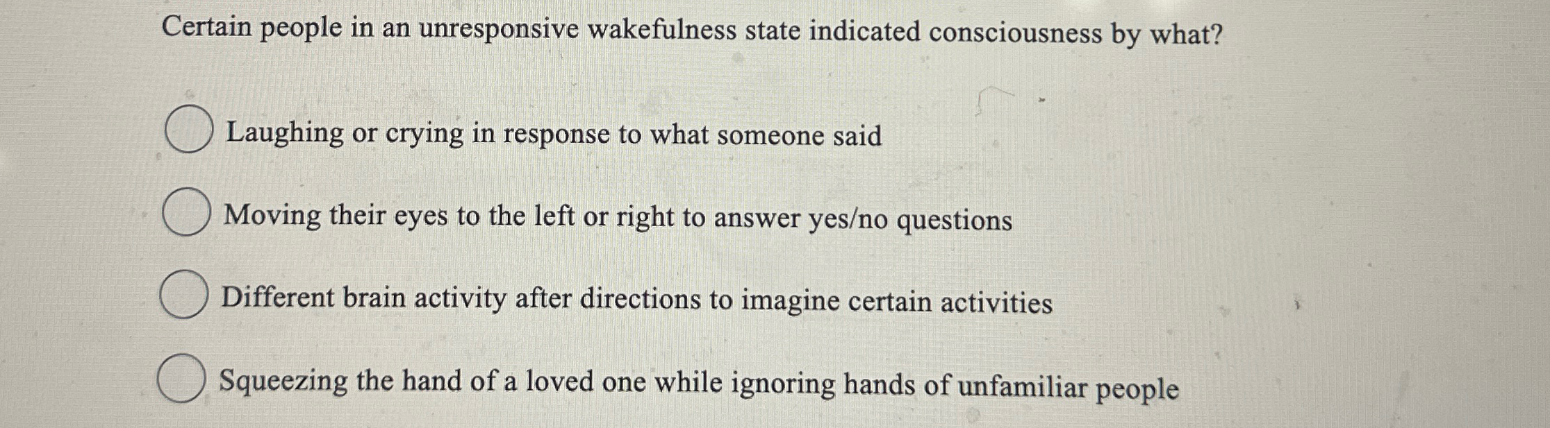 Solved Certain people in an unresponsive wakefulness state | Chegg.com