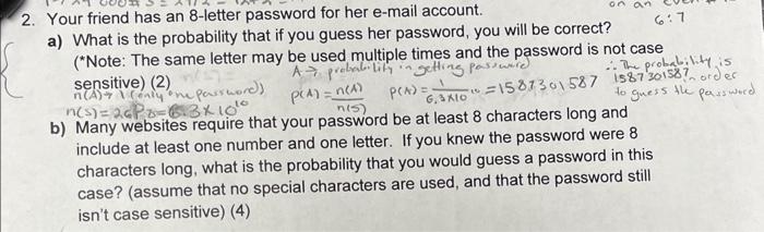 Solved 2. Your friend has an 8-letter password for her | Chegg.com