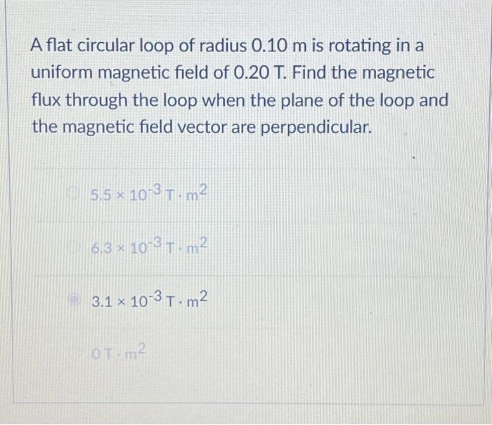 Solved A flat circular loop of radius 0.10 m is rotating in | Chegg.com