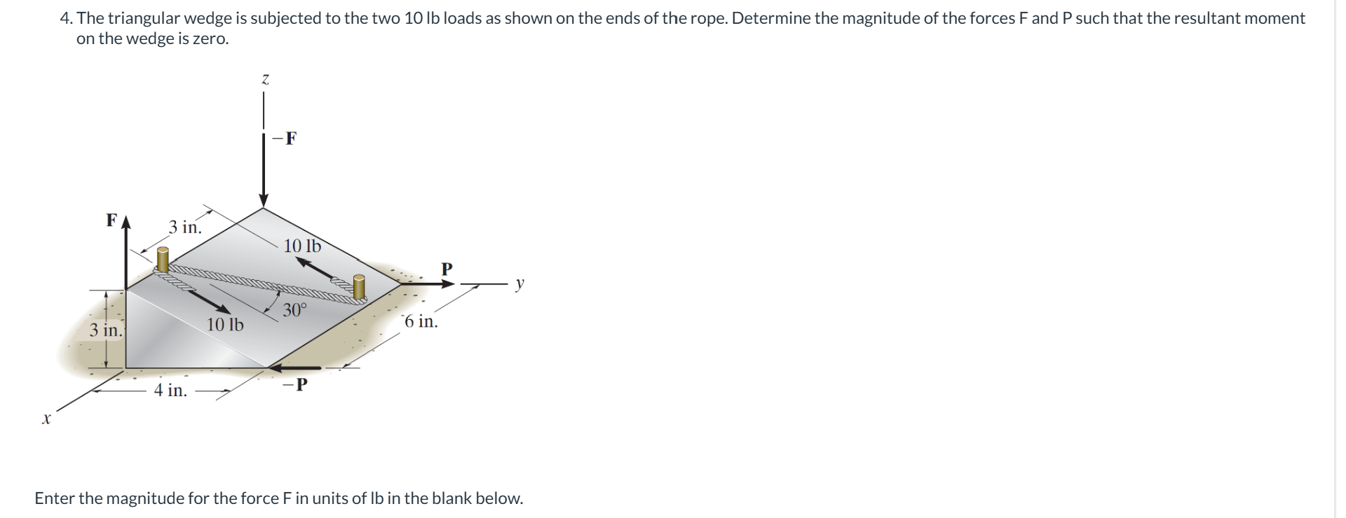 Solved The triangular wedge is subjected to the two 10 ﻿lb | Chegg.com