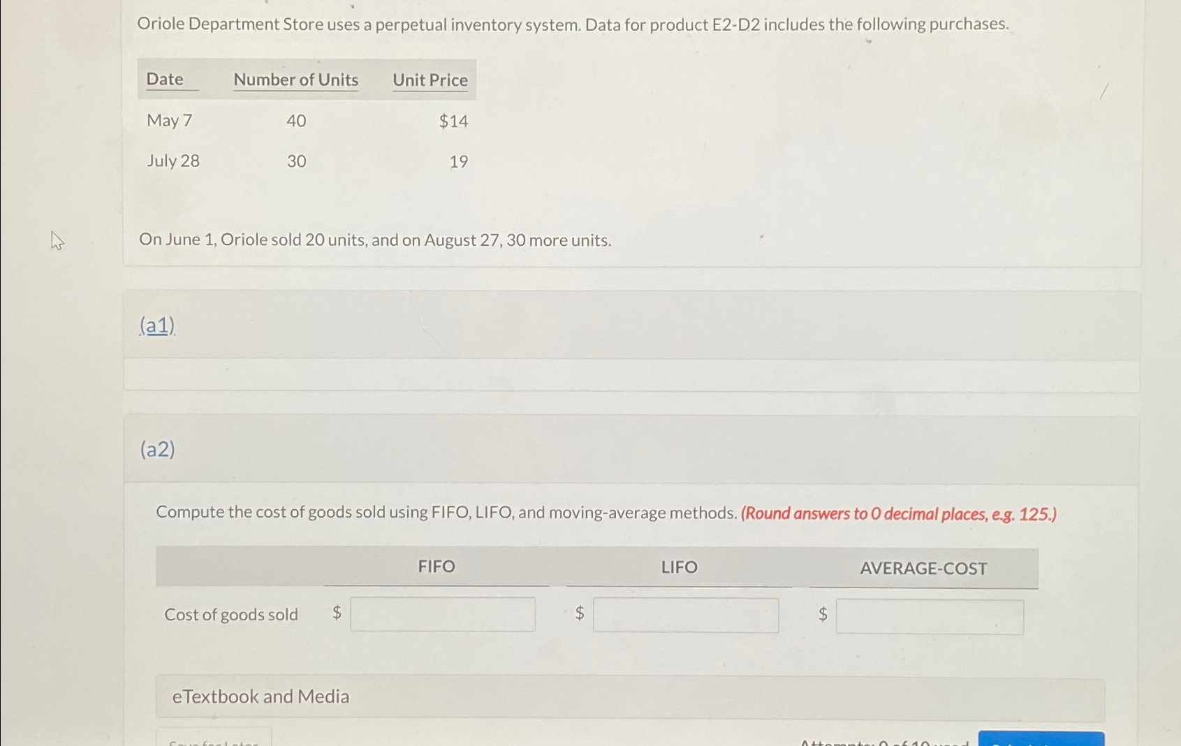 Solved Oriole Department Store uses a perpetual inventory | Chegg.com