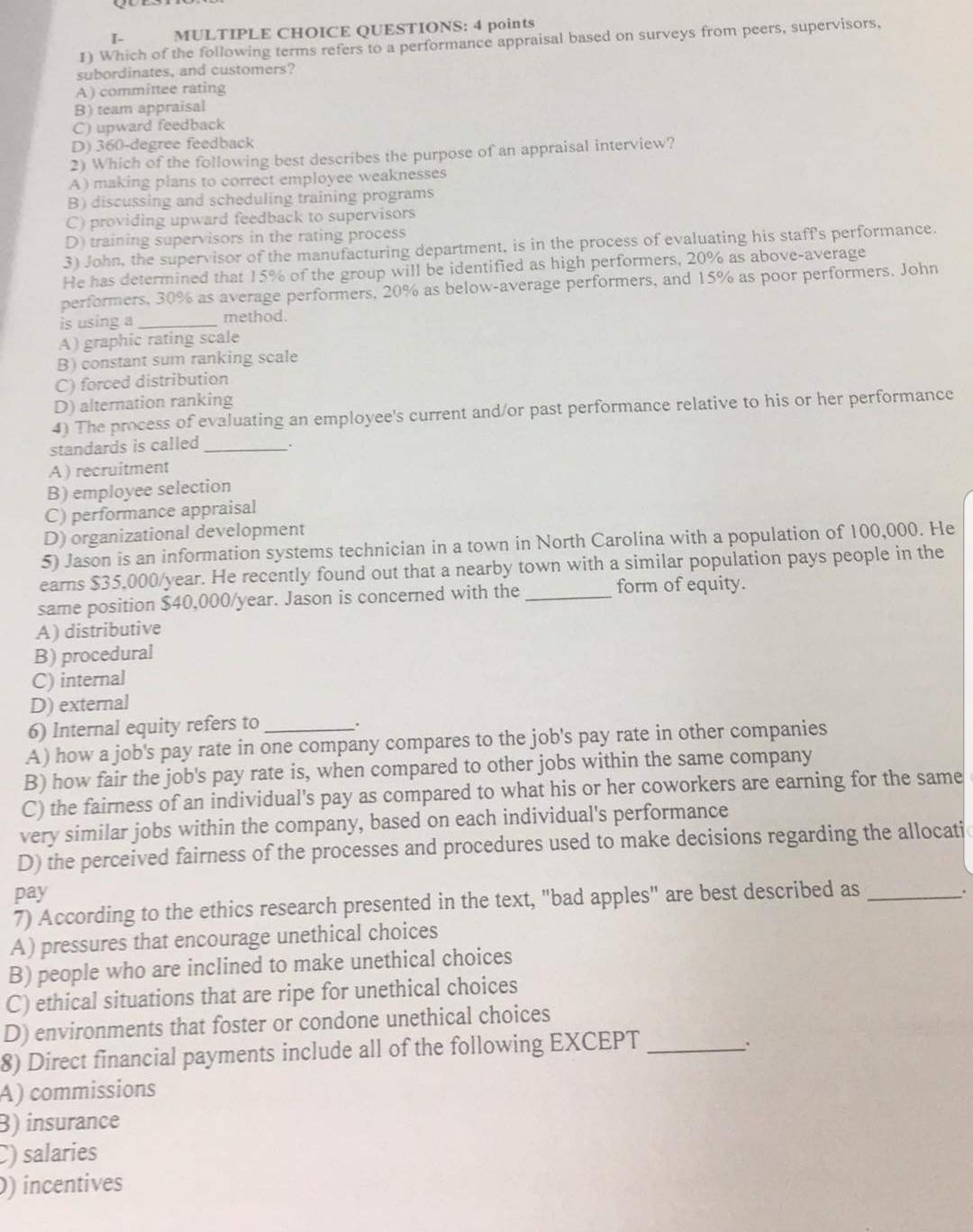 Solved T- MULTIPLE CHOICE QUESTIONS: 4 points 1) Which of | Chegg.com