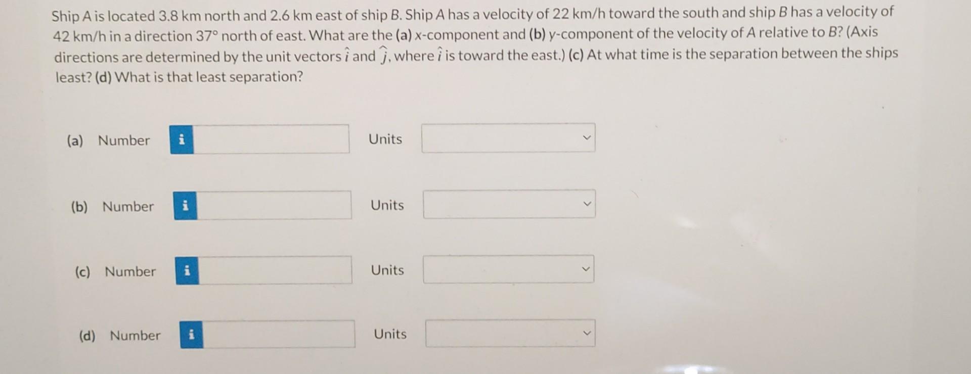 Solved Ship A is located 3.8 km north and 2.6 km east of | Chegg.com