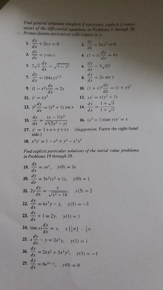 Solved 3. 10. (1 + x)2 dy 13. yw y = (* + 1) cos * 14. Find | Chegg.com