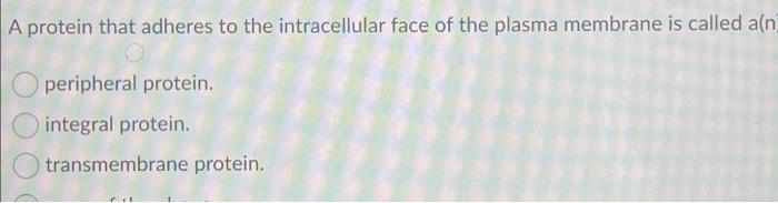 Solved A protein that adheres to the intracellular face of | Chegg.com