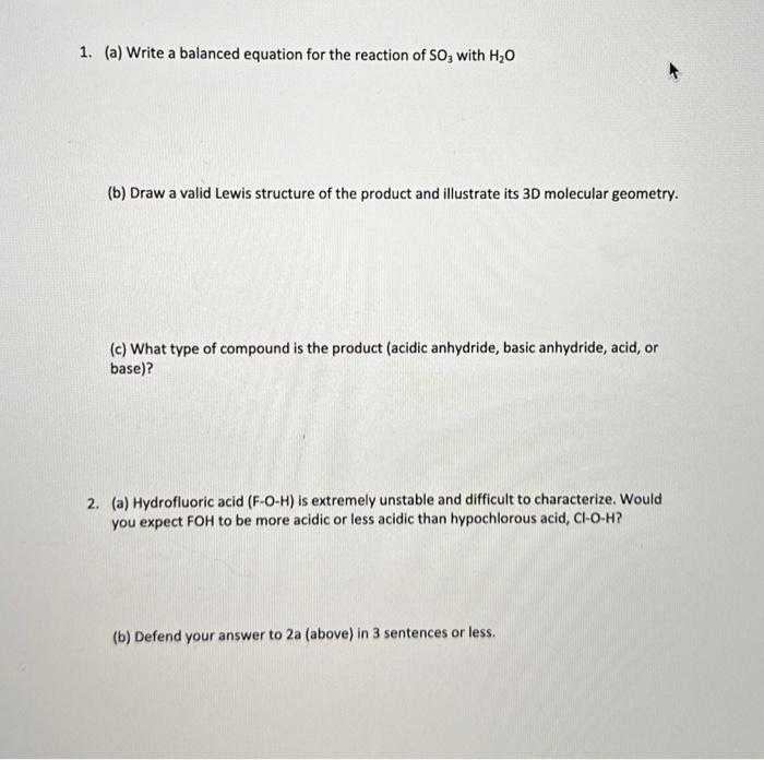 Solved 1 write balanced equation for the reaction SO3 with | Chegg.com Solved 1 write balanced equation for the reaction SO3 with | Chegg.com