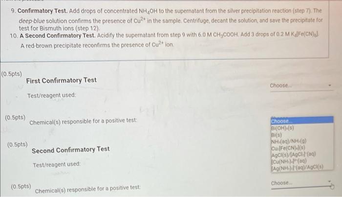 Solved (10pts) Test for Copper(II) lon From the procedure 9. | Chegg.com