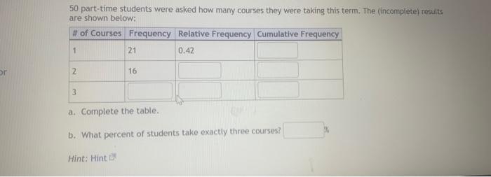 Solved 50 part-time students were asked how many courses | Chegg.com