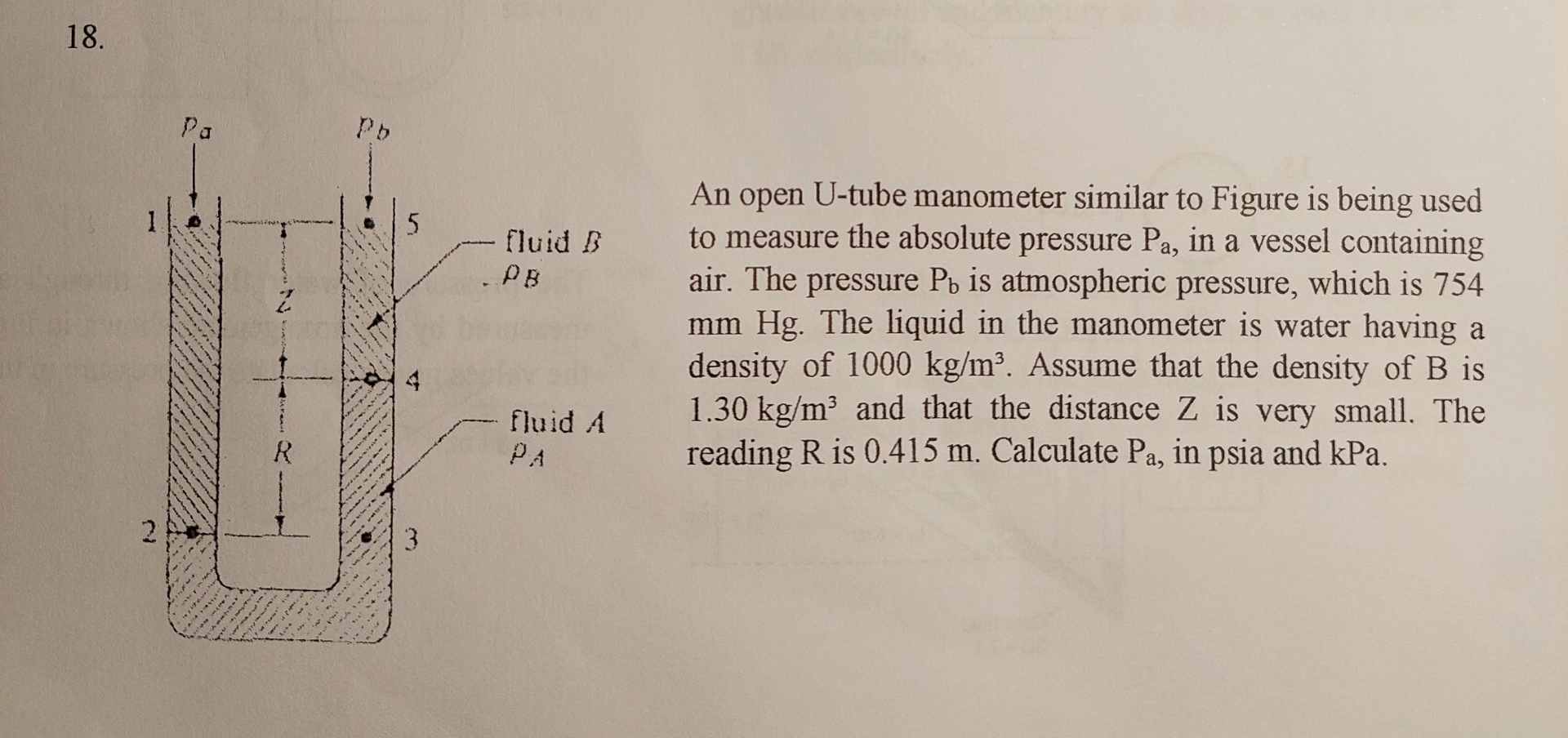 Solved An open U-tube manometer similar to Figure is being | Chegg.com