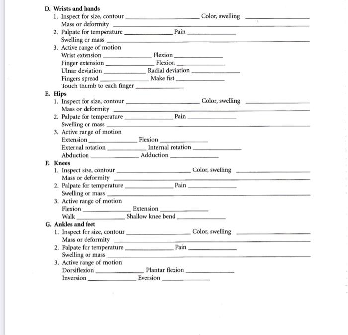 II. Physical Examination A. Cervical spine 1. Inspect | Chegg.com