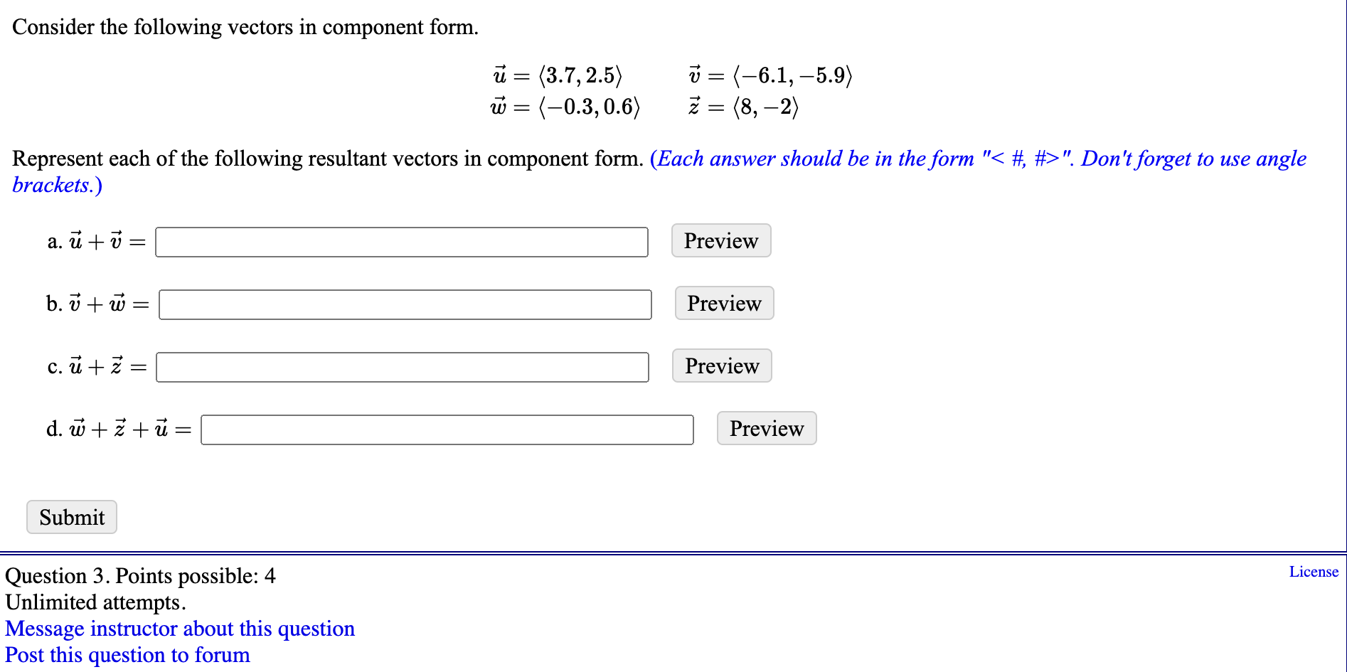 Solved Consider the following vectors in component | Chegg.com