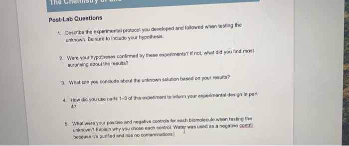 The Post-Lab Questions 1. Describe the experimental | Chegg.com