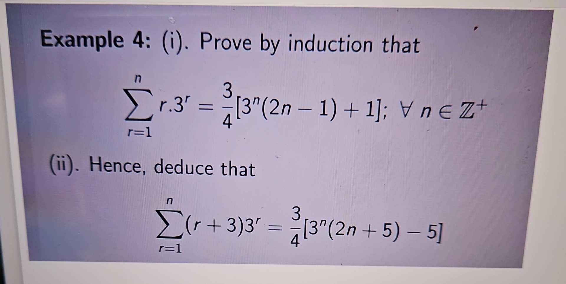 Solved Example 4: (i). ﻿Prove by induction | Chegg.com