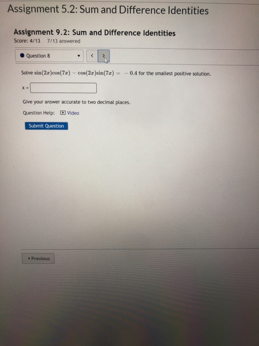 Solved Assignment 5.2: Sum and Difference Identities | Chegg.com