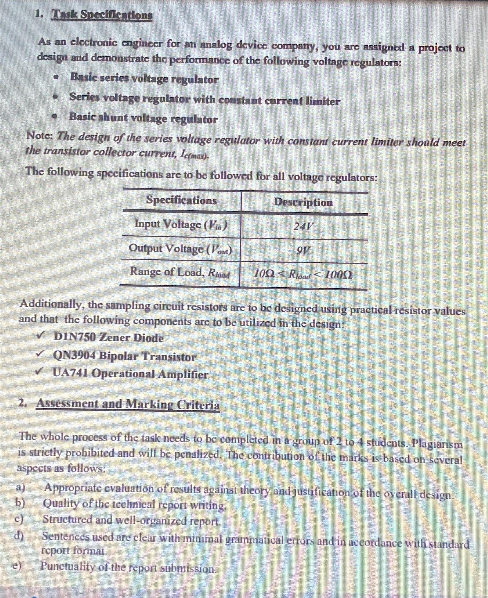Solved Tnsk BnceliteationsAs an electronic engineer for an | Chegg.com