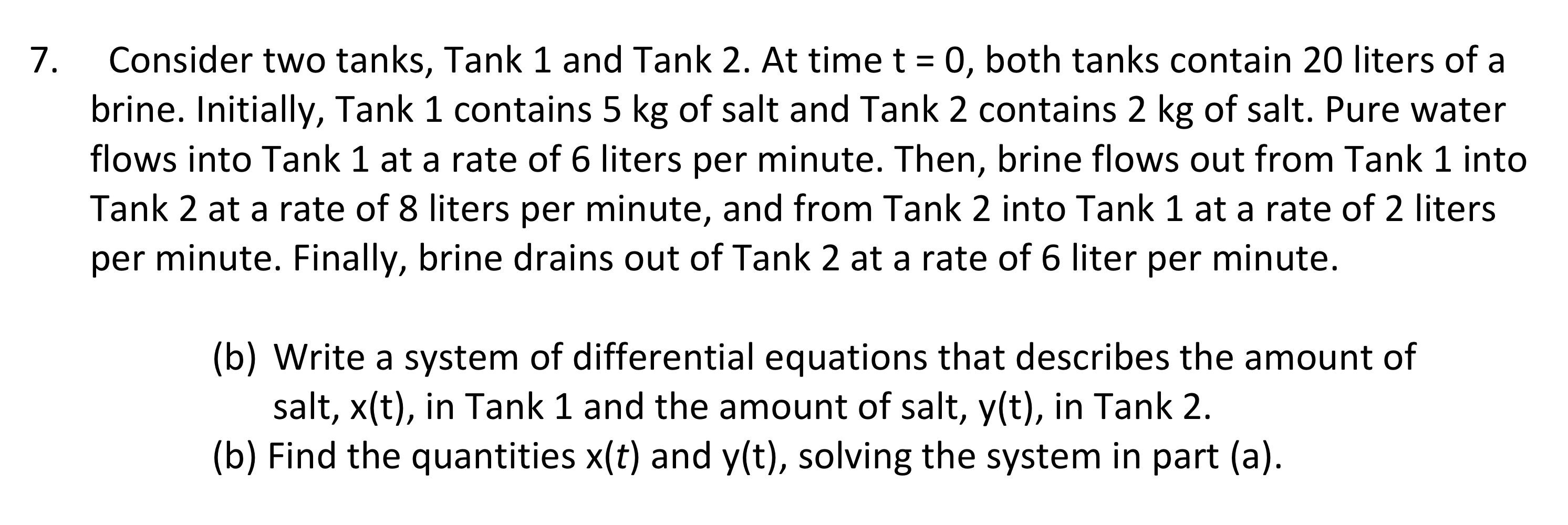Consider two tanks, Tank 1 ﻿and Tank 2. ﻿At time t=0, | Chegg.com