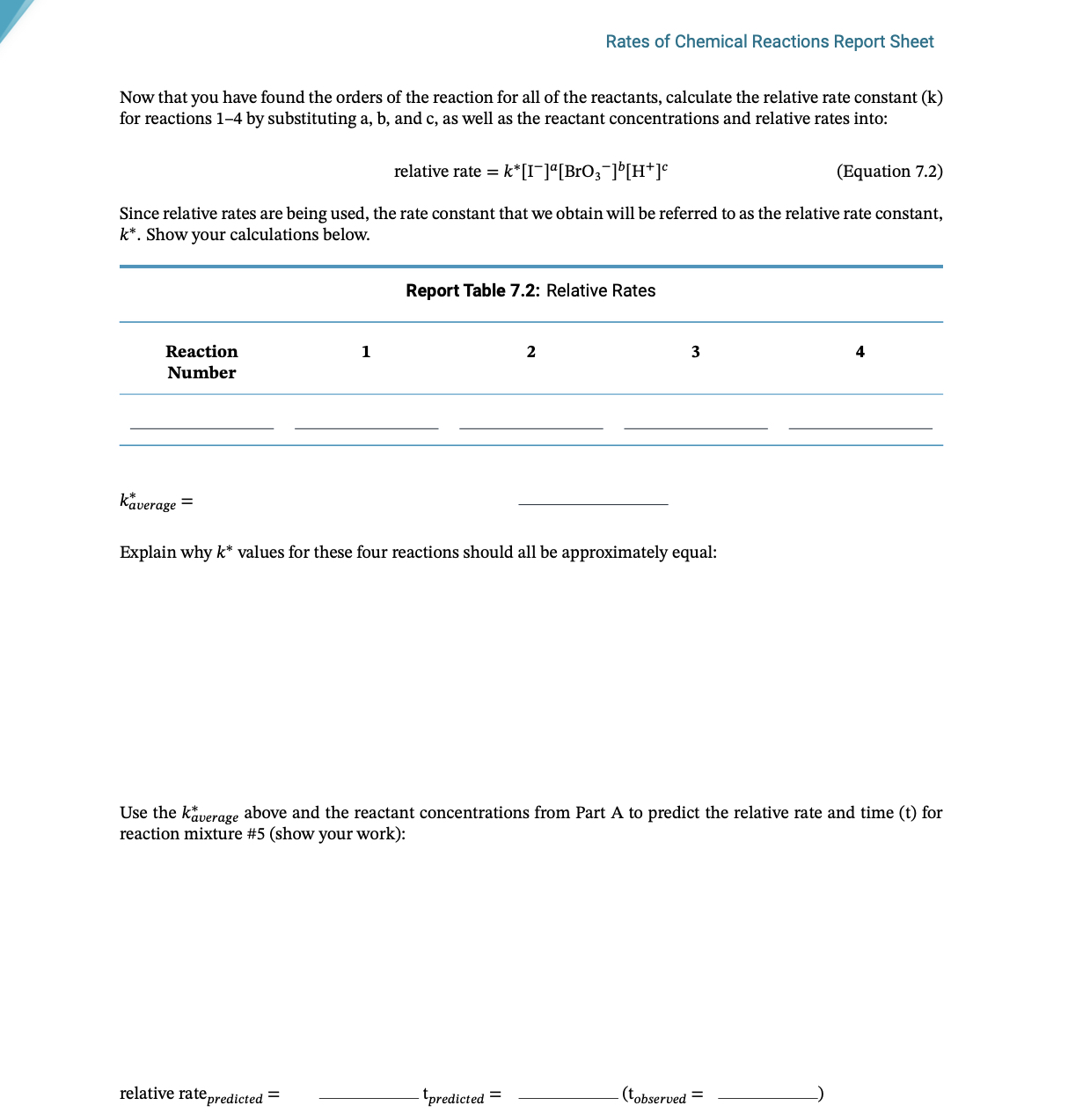 Solved Rates of Chemical Reactions Report SheetNow that you | Chegg.com