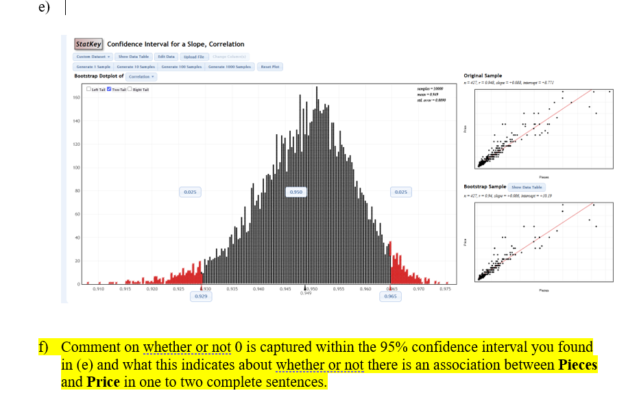 e) ﻿StatKey Confidence Interval for a Slope, | Chegg.com