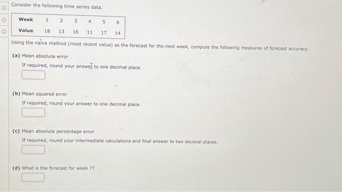 Solved Consider the following time series data. Using the | Chegg.com