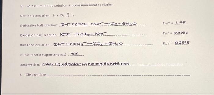 Solved 8. Potassium iodide solution + potassium iodate | Chegg.com