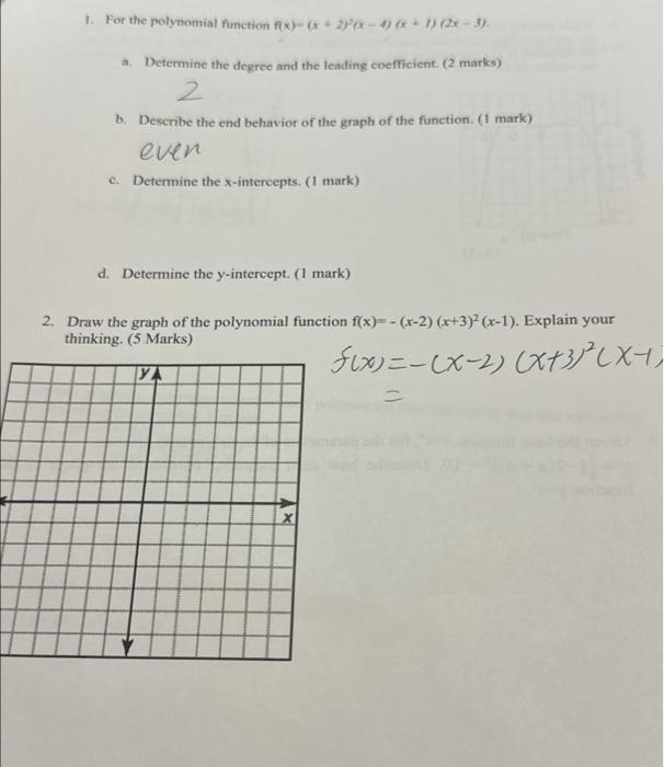 Solved 1. For the polynomial function f(x)-(x + 2)2(x-4) (x | Chegg.com