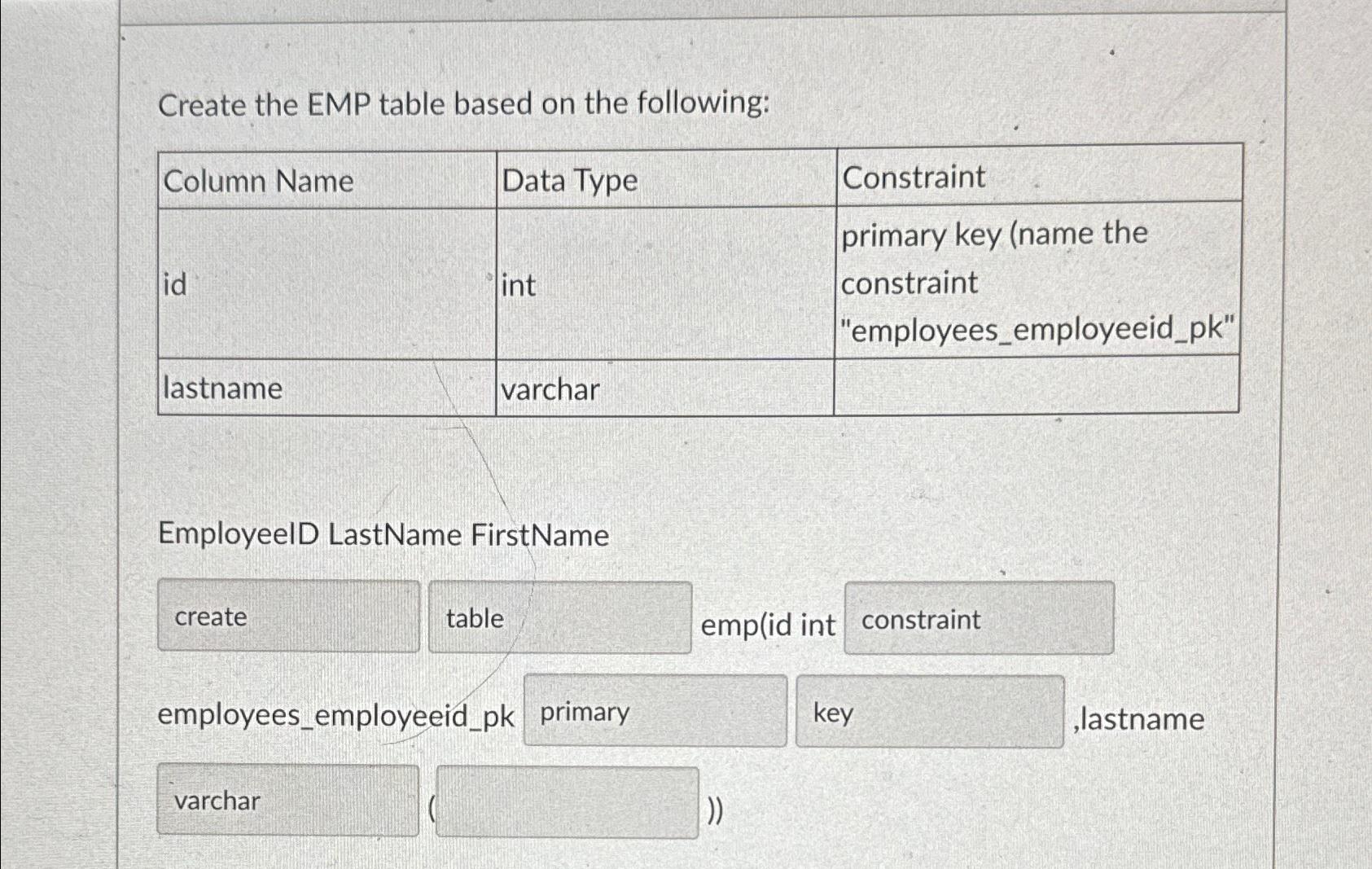 Solved Create the EMP table based on the | Chegg.com