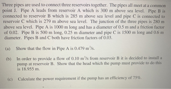 Solved Three pipes are used to connect three reservoirs | Chegg.com