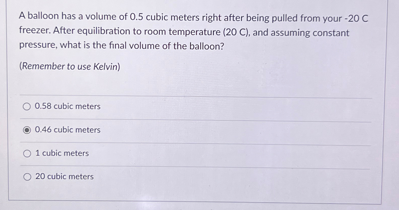 Solved A balloon has a volume of 0.5 ﻿cubic meters right | Chegg.com