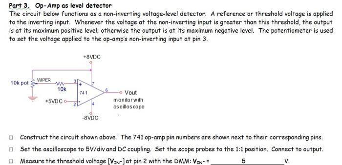 Solved Part 3. Op-Amp as level detector The circuit below | Chegg.com