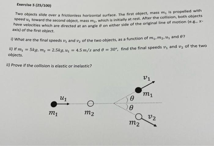 Solved Two objects slide over a frictionless horizontal | Chegg.com