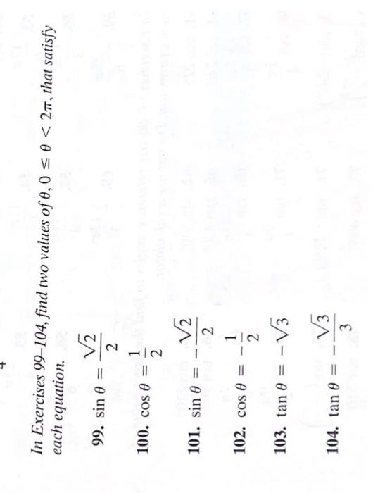 Solved In Exercises 99-104, find two values of θ,0≤θ