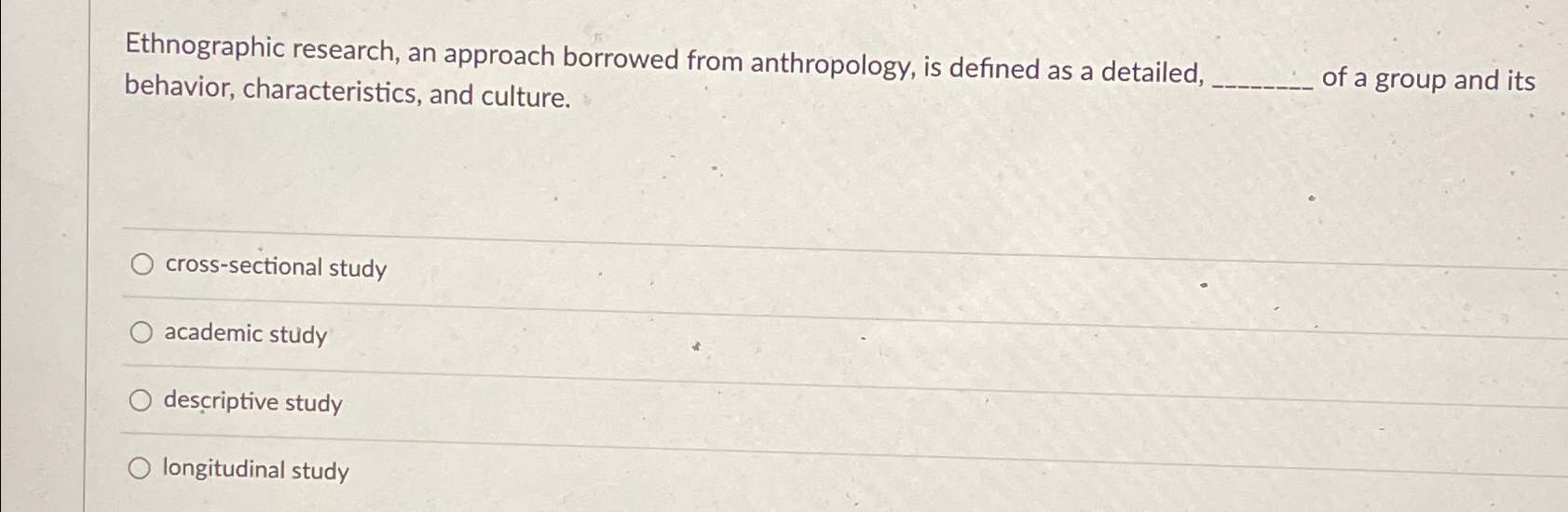 Solved Ethnographic research, an approach borrowed from | Chegg.com