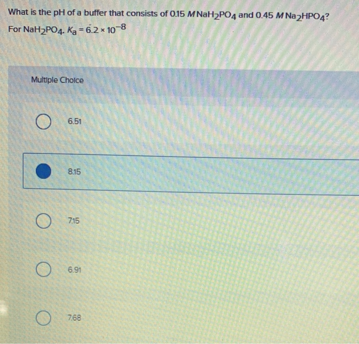 Solved What is the pH of a buffer that consists of 0.15 M | Chegg.com