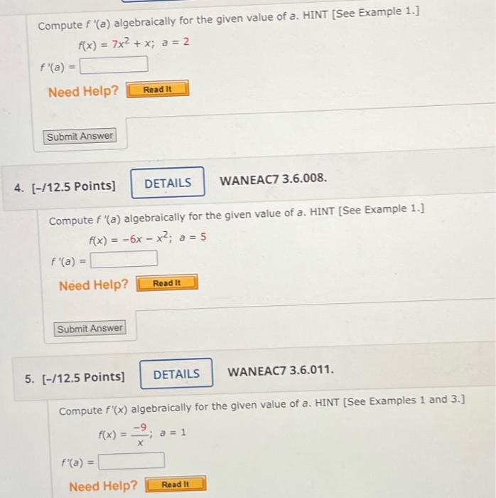 Compute f′(a) algebraically for the given value of a. | Chegg.com