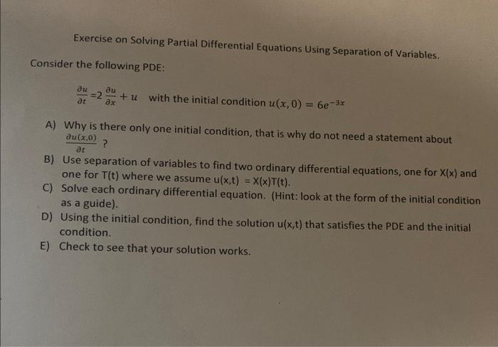 Solved Exercise on Solving Partial Differential Equations | Chegg.com