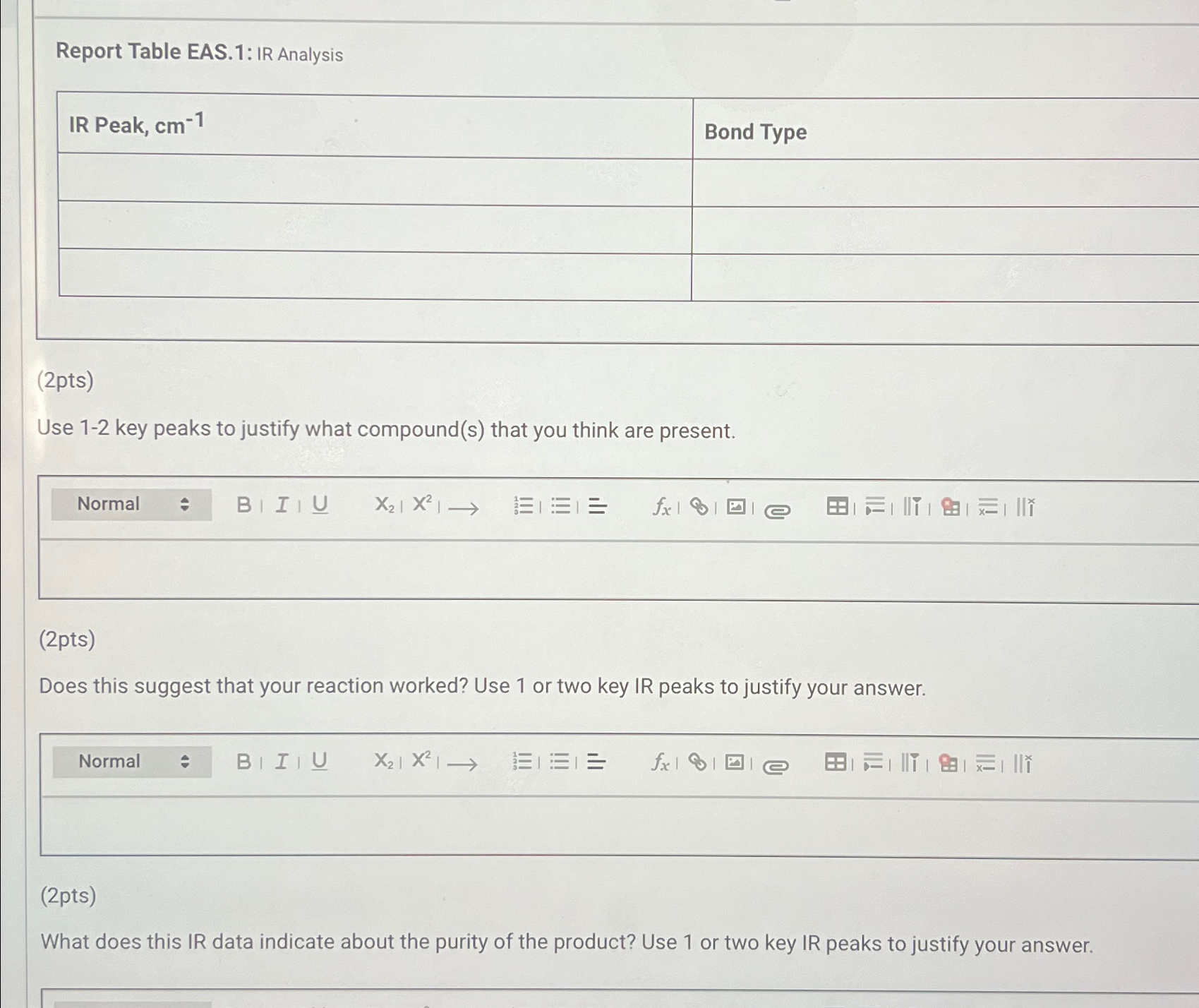 Report Table EAS.1: IR Analysis\table[[IR Peak, | Chegg.com