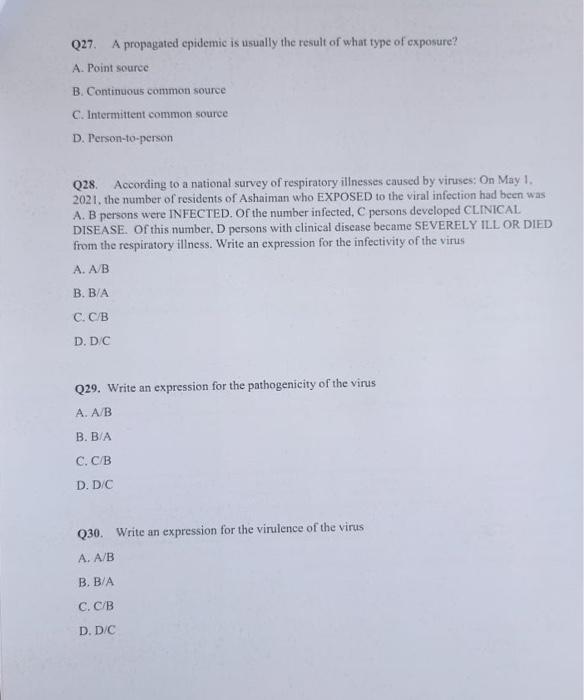 Solved Q27. A propagated epidemic is usually the result of | Chegg.com