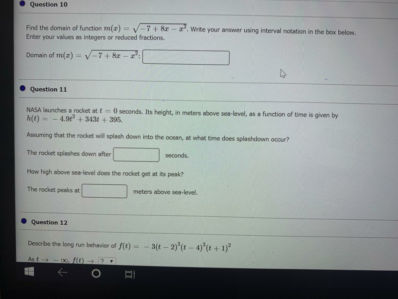 Solved Question 10 Find the domain of function ma) = V-7 + 8 | Chegg.com
