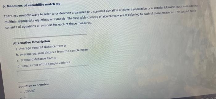Solved 9. Measures of variability match-up There are | Chegg.com