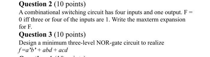 Solved Question 2 10 Points A Combinational Switching 0297