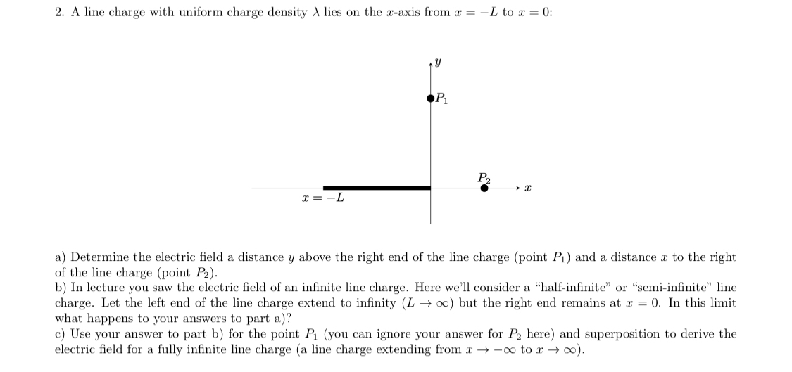 Solved A line charge with uniform charge density λ ﻿lies on | Chegg.com