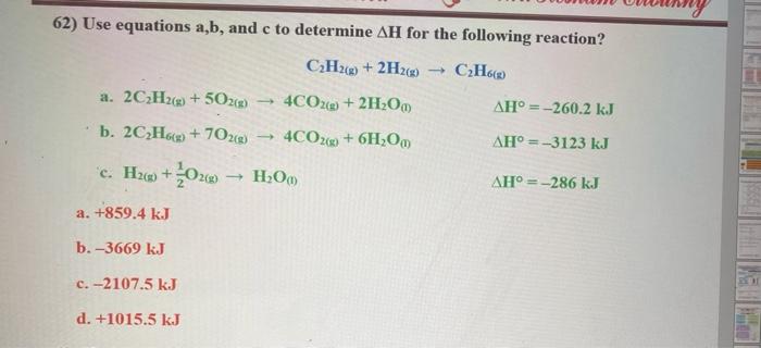 Solved 50) Use equations a and b to determine ΔH for the | Chegg.com