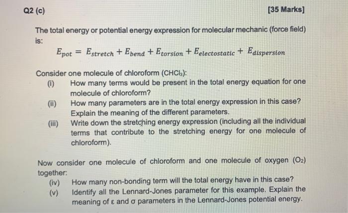Solved The total energy or potential energy expression for | Chegg.com