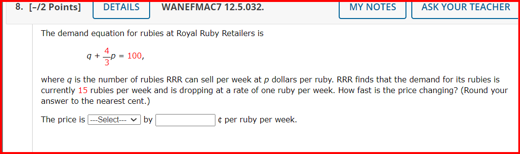Solved The demand equation for rubies at Royal Ruby | Chegg.com