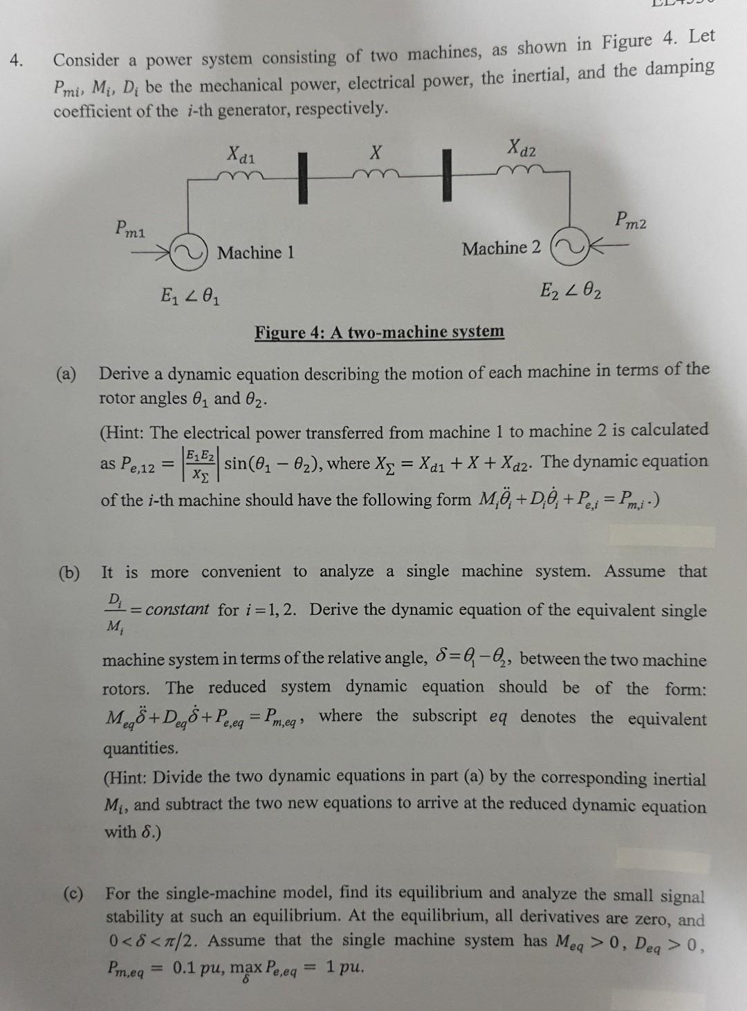 4. Consider a power system consisting of two | Chegg.com