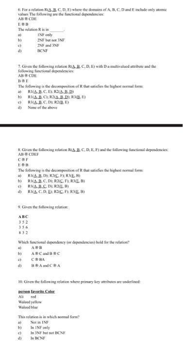 Solved 1. A relation that has no partial functional | Chegg.com