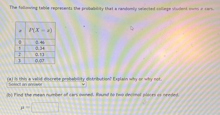 Solved The following table represents the probability that a | Chegg.com