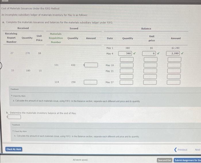 Solved Cost of Materia's Issuances Under the FIFO Method An | Chegg.com