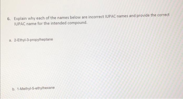 Solved 6. Explain why each of the names below are incorrect | Chegg.com