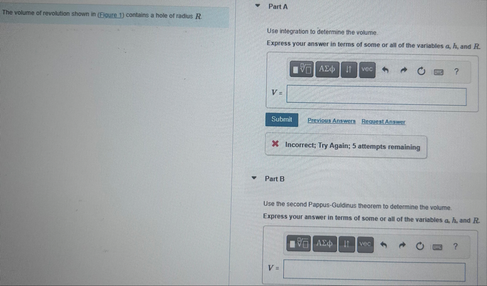 Solved The volume of revolution shown in (Figure 1) | Chegg.com